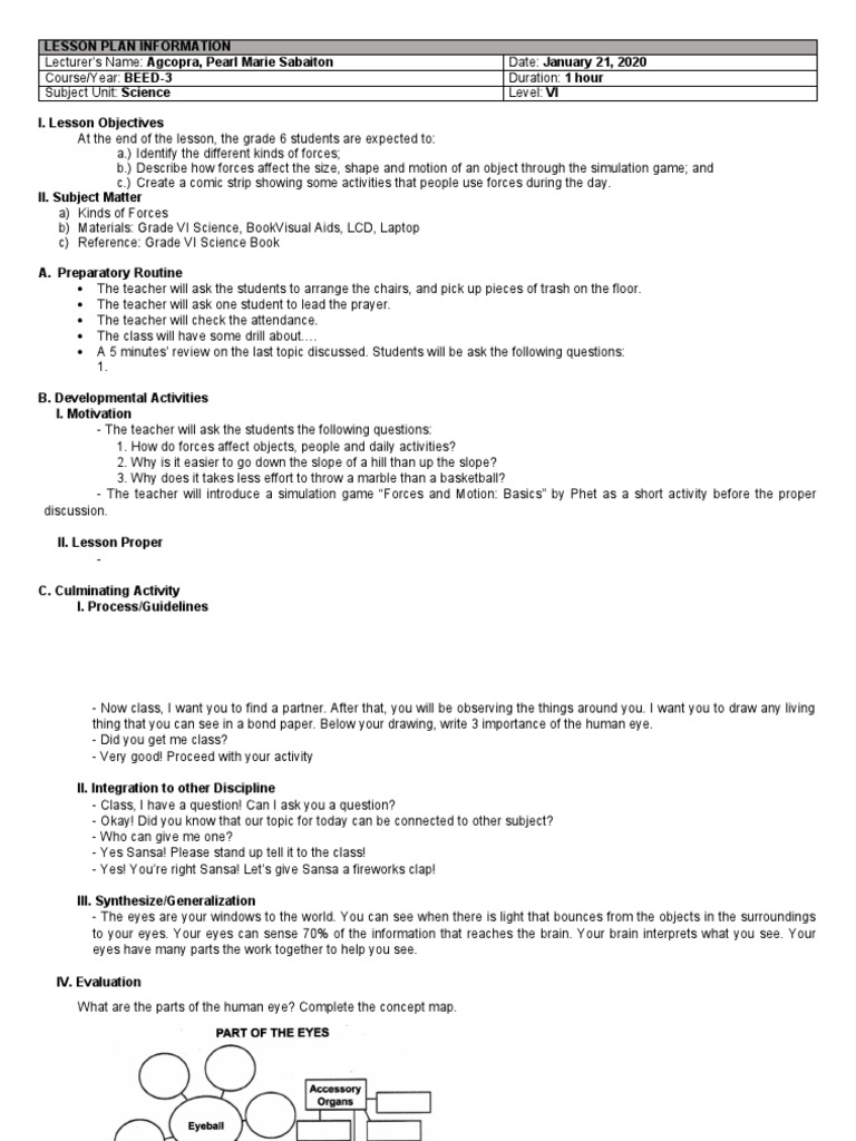 ED 11 Lesson 10 Lesson Plan | PDF | Eye | Human Eye