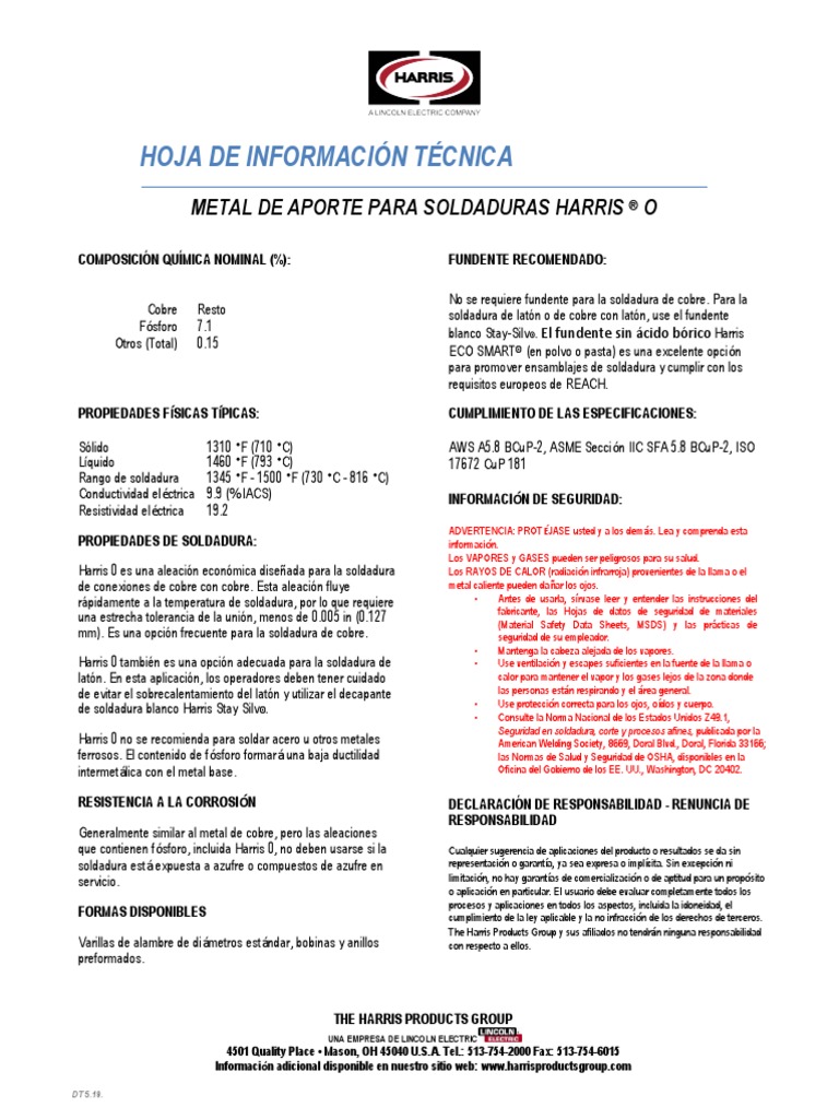 Harris 0 Spec ES | PDF | Soldadura | Construcción