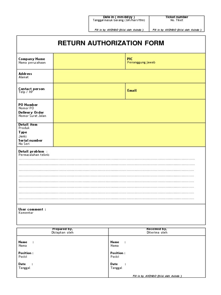 Return Authorization Form | PDF