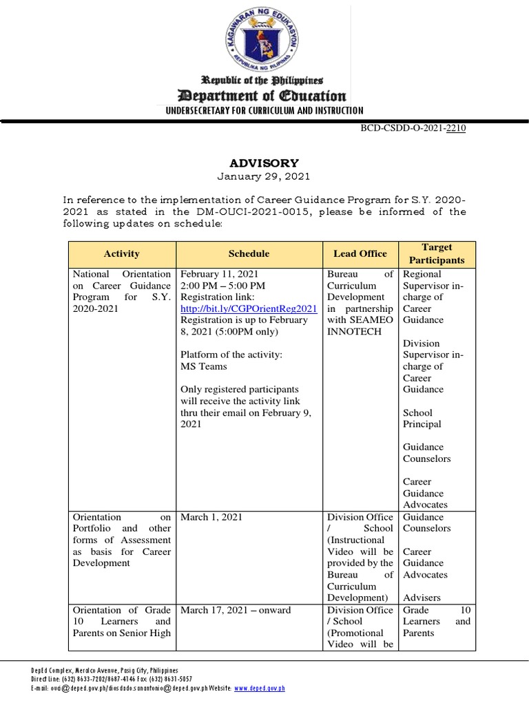 Implementing a Career Guidance Program: A Schedule of National ...