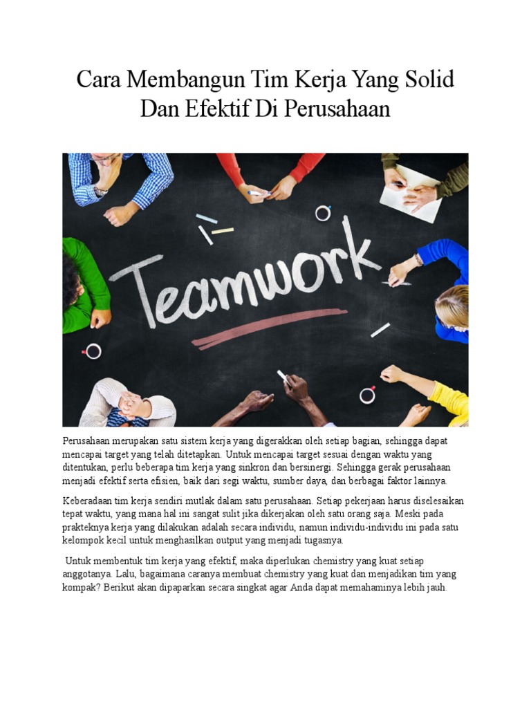 Cara Membangun Tim Kerja Yang Solid Dan Efektif Di Perusahaan | PDF