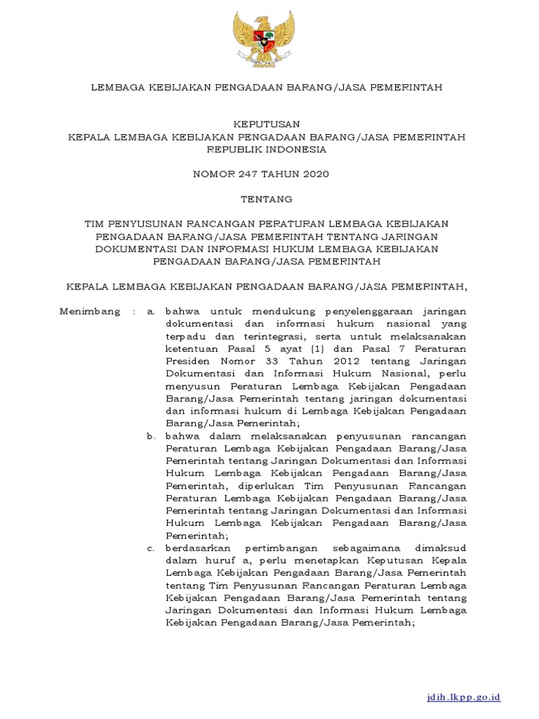 Keputusan Kepala Lkpp Nomor 247 Tahun 2020 1756 1 Pdf