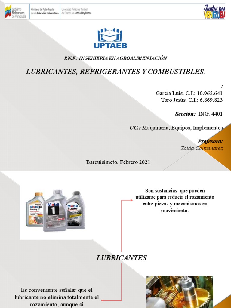 Gaseolo: Lubricantes y Refrigerantes | PDF | Lubricante | Combustible ...