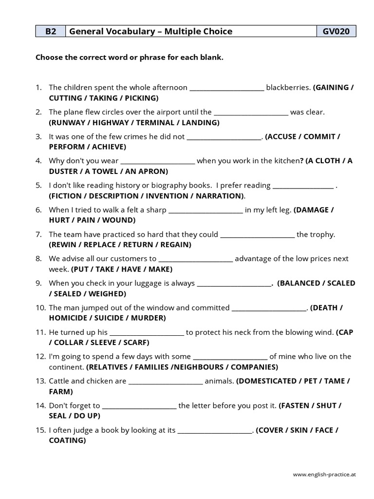 B2 General Vocabulary - Multiple Choice GV020: WWW - English-Practice ...