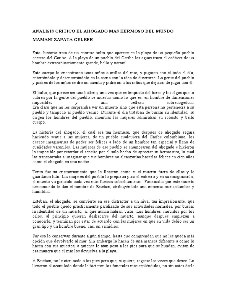 Analisis Critico El Ahogado Mas Hermoso Del Mundo | PDF | Belleza | Funeral