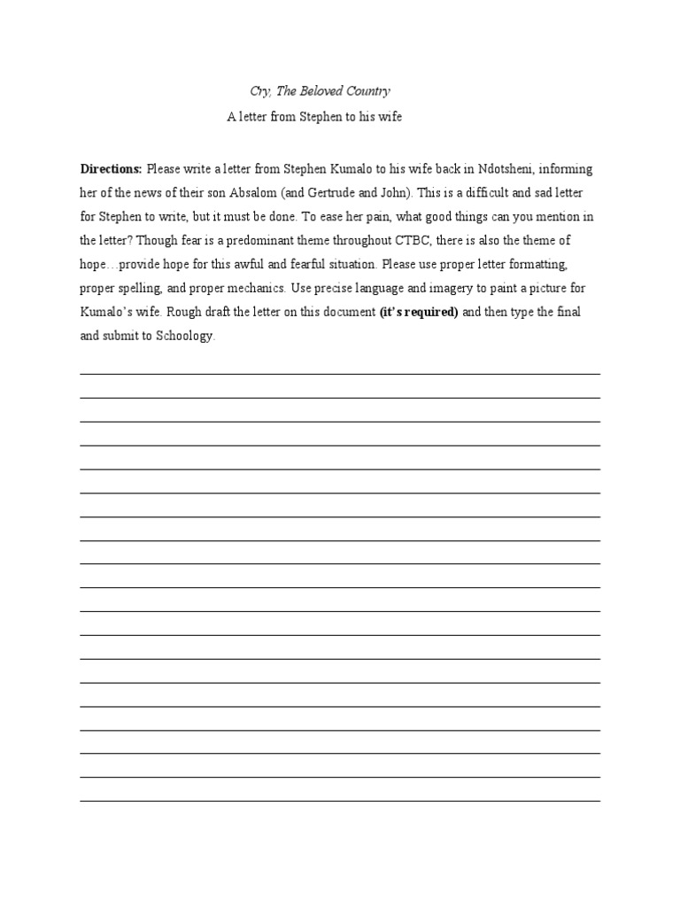 Stephen's Letter - Cry The Beloved Country | PDF