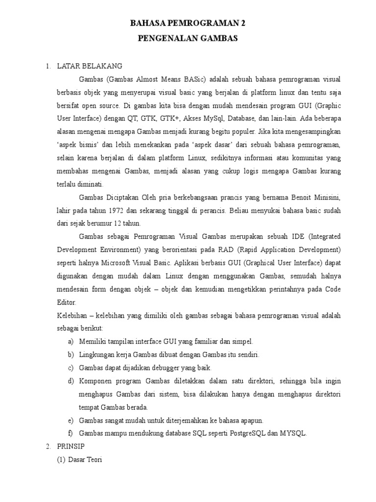 Bahasa Pemrograman 2 Pengenalan Gambas | PDF