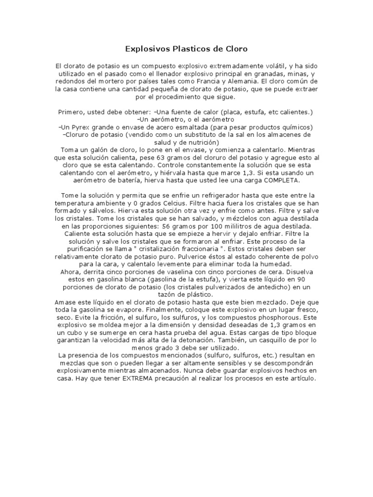 Explosivos Plasticos de Cloro | PDF | Cloro | Destilación