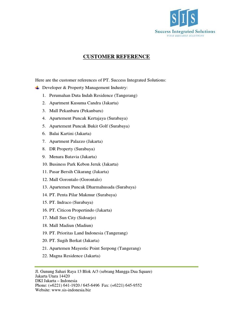 SIS Customer Reference | PDF | Jakarta