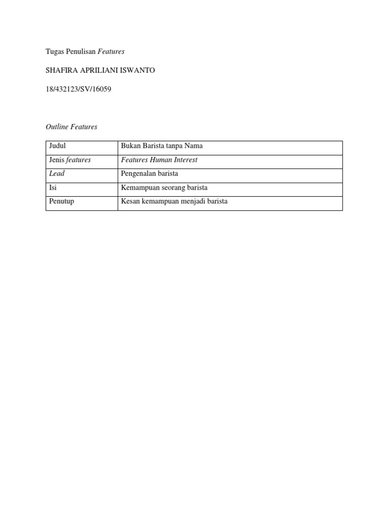 Contoh Penulisan Features | PDF