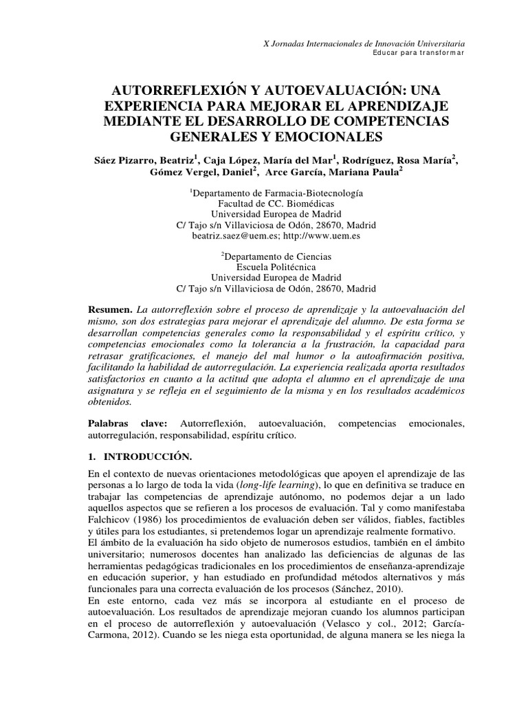 Autorreflexión y Autoevaluación en Aprendizaje | PDF | Evaluación ...