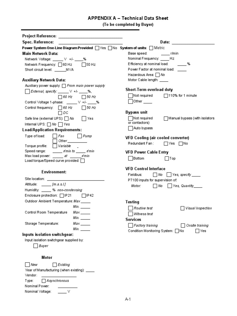 APPENDIX A - Technical Data Sheet: Power System One-Line Diagram ...