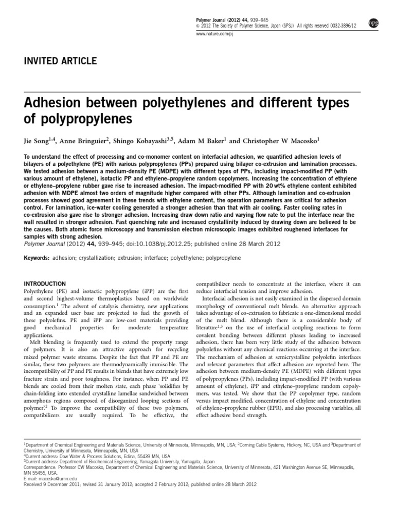 Adhesion Between Polyethylenes and Different Types | PDF | Polyethylene ...