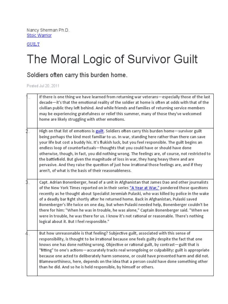 Survivor's Guilt by Nancy Sherman | PDF | Guilt (Emotion) | Conscience