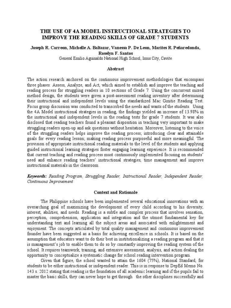 The 4A Model Instructional Strategies (CTTO) | PDF | Reading ...