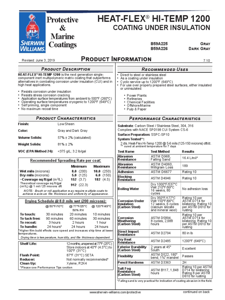 Sherwin Williams - Heatflex Hi-Temp 1200 Datasheet | PDF | Steel ...