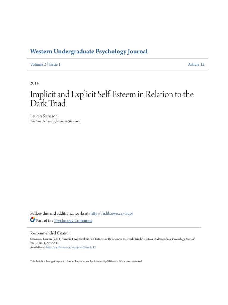 Self-Esteem and The Dark Triad | PDF | Dark Triad | Self Esteem