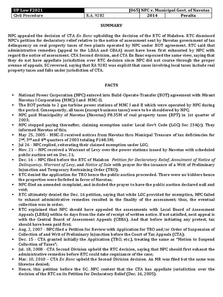 NPC v. Municipal Govt. of Navotas | PDF | Injunction | Appeal