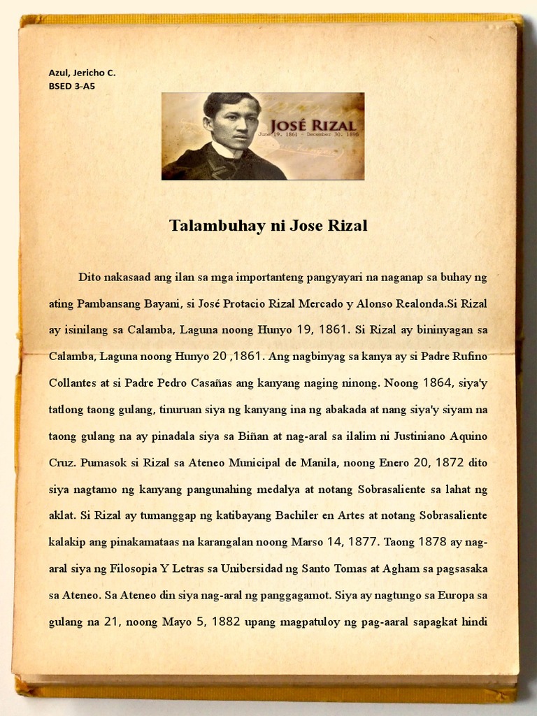 Maikling Talambuhay Ni Jose Rizal