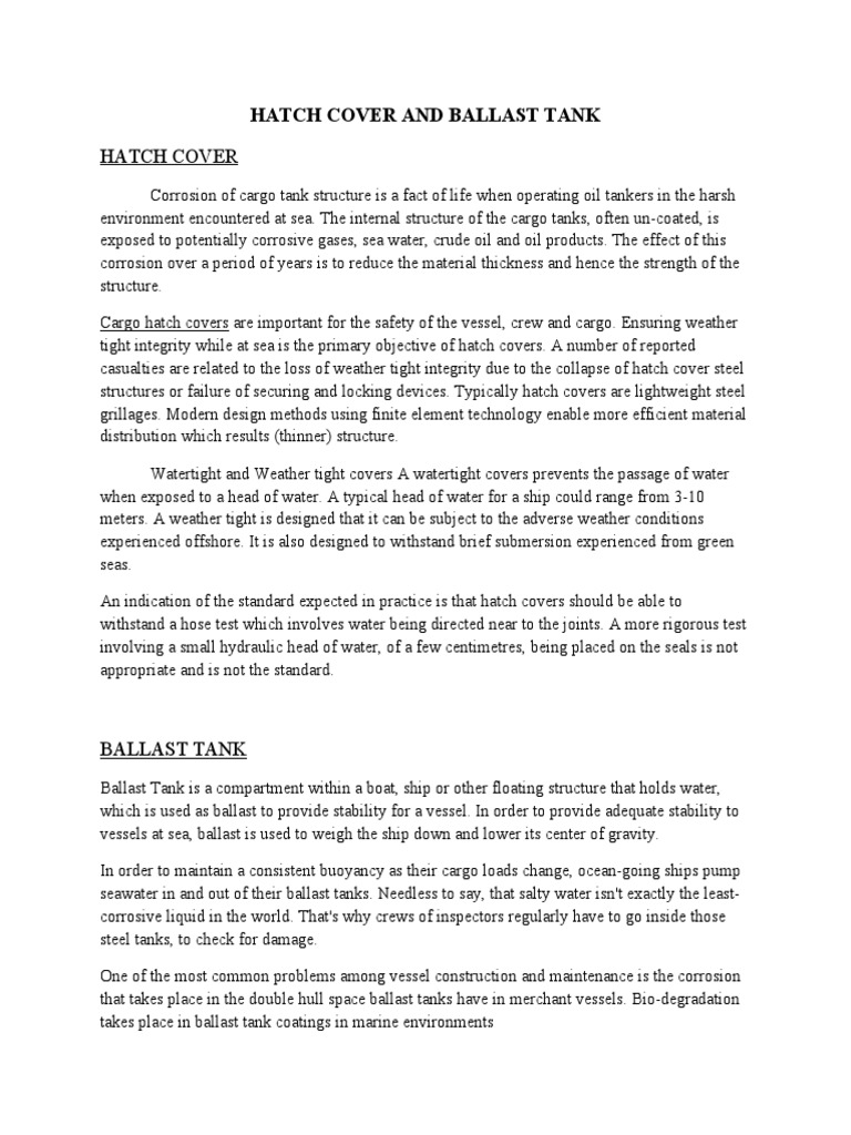 Hatch Cover and Ballast Tank | PDF | Ships | Oil Tanker