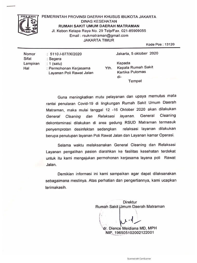 Surat Dari RSUD Matraman | PDF