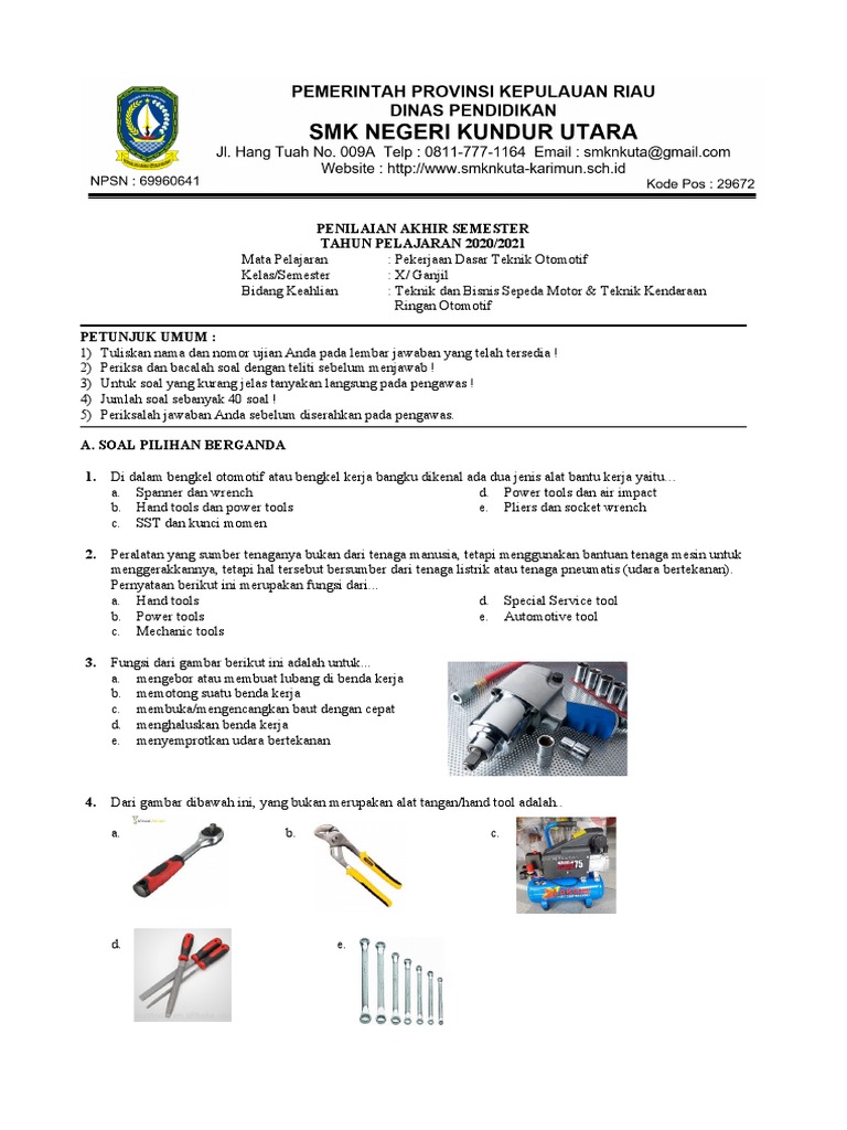 Soal Pas Pdto X TBSM & Tkro Ganjil | PDF