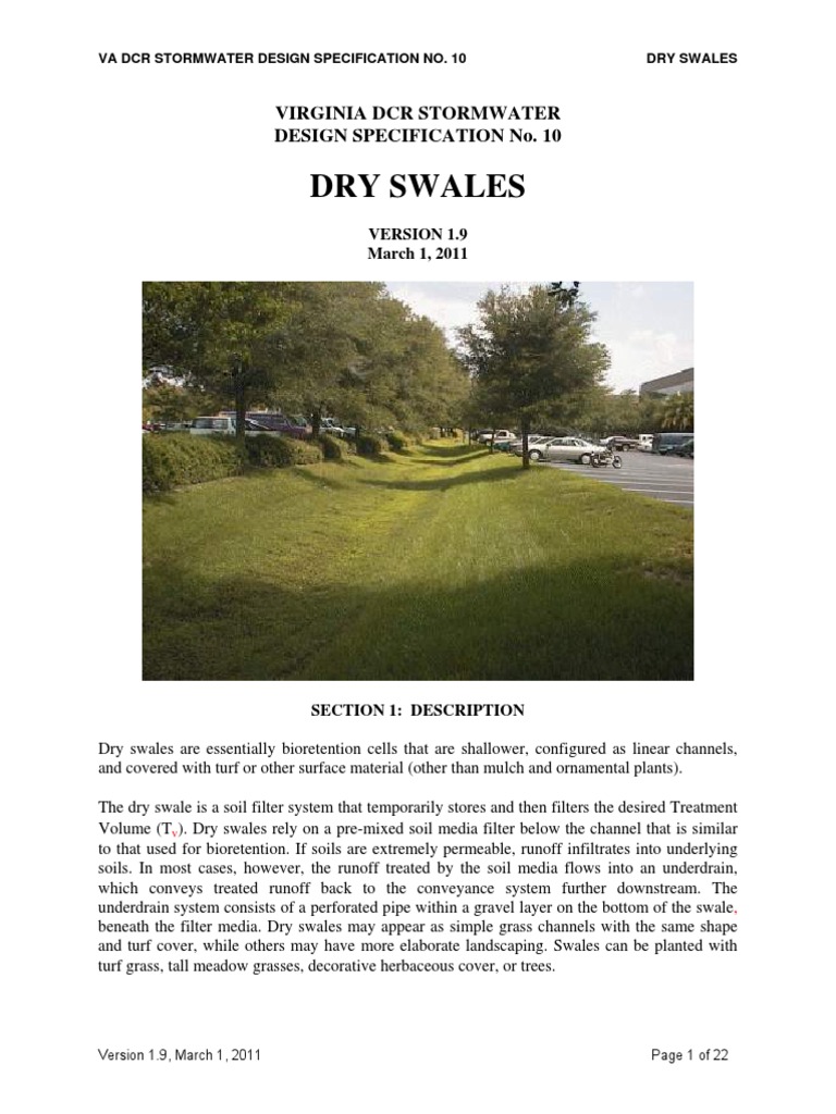 Dry Swales: Virginia DCR Stormwater Design Specification No. 10 | PDF ...