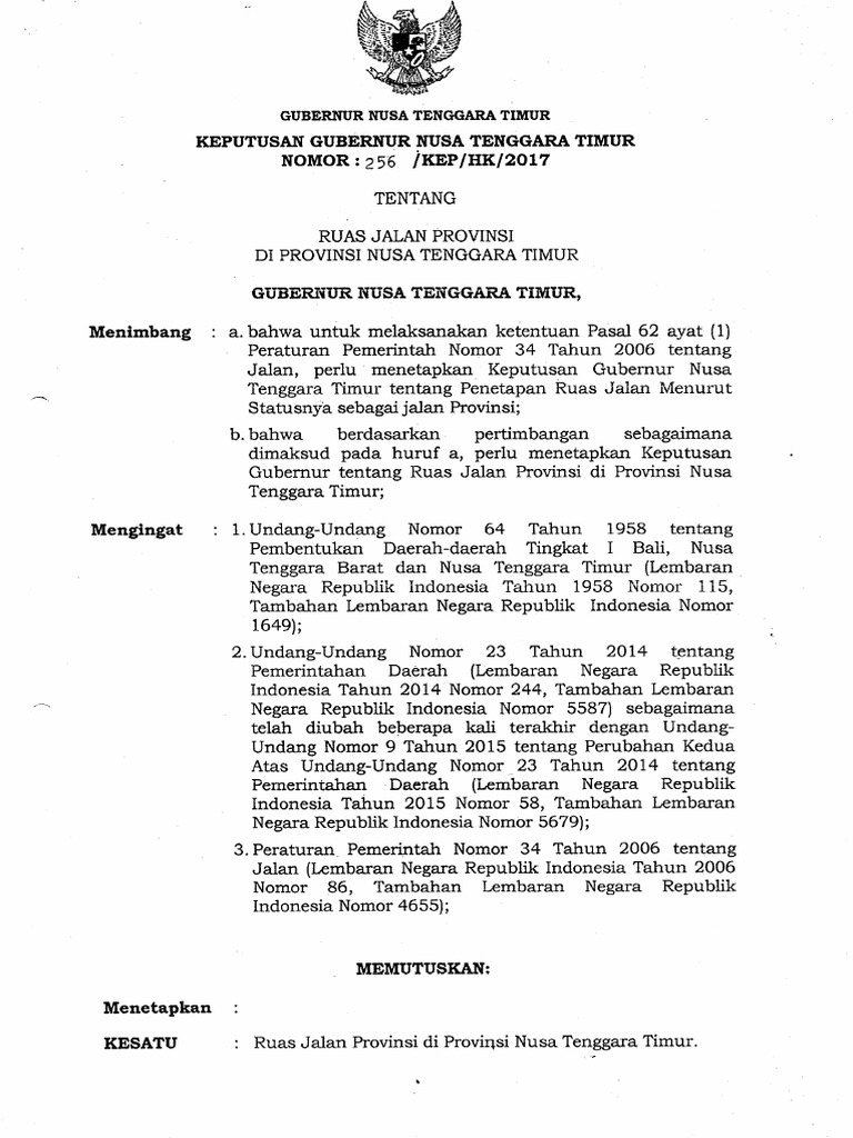 SK Status Jalan Provinsi Tahun 2017 | PDF