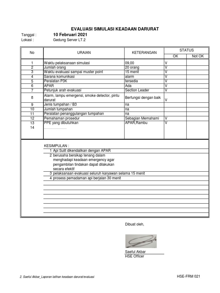 Saeful Akbar - Laporan Latihan Keadaan Darurat | PDF