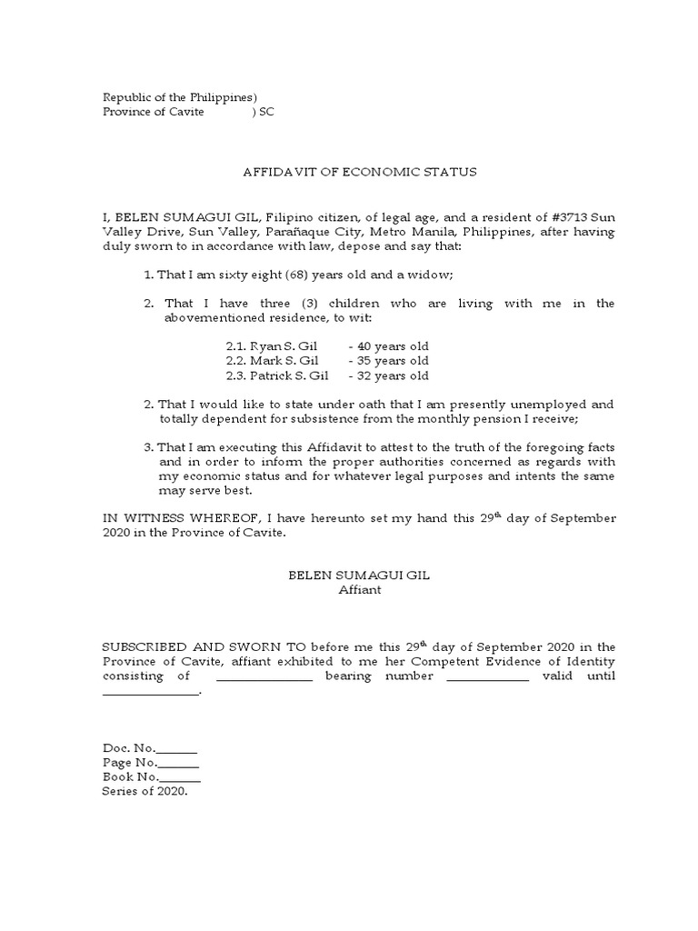 Affidavit of Economic Status | PDF