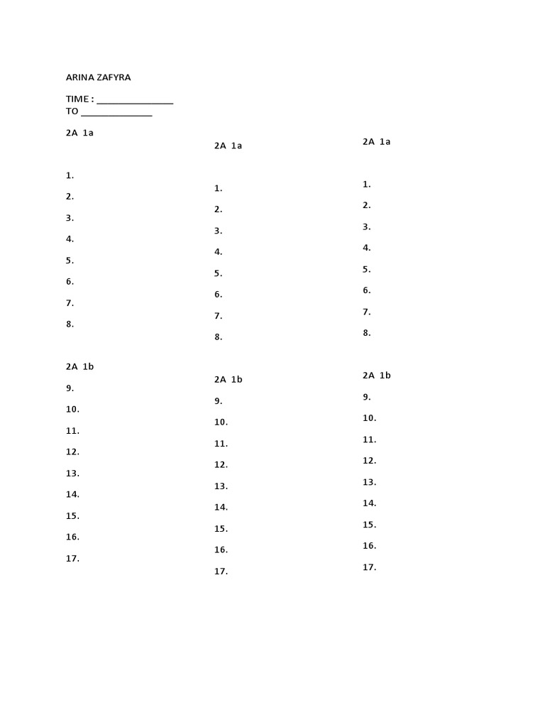 Kumon Answer Sheet 1ARINA ZAFYRA | PDF