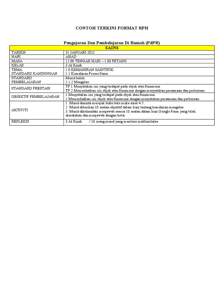 RPH Sains Tahun 5 | PDF
