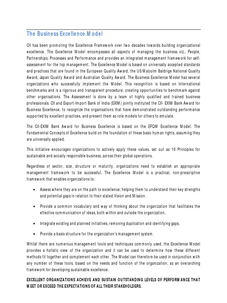 The Business Excellence Model | PDF | Sustainability | Policy