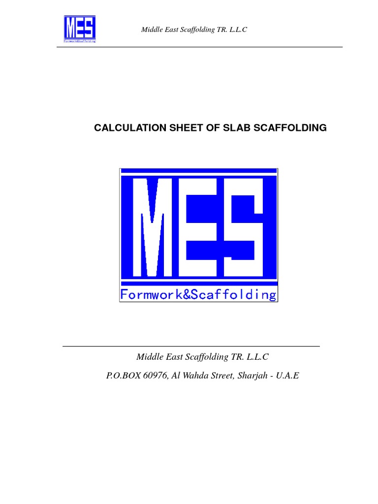Calculation Sheet of Slab Scaffolding: Middle East Scaffolding TR. L.L ...