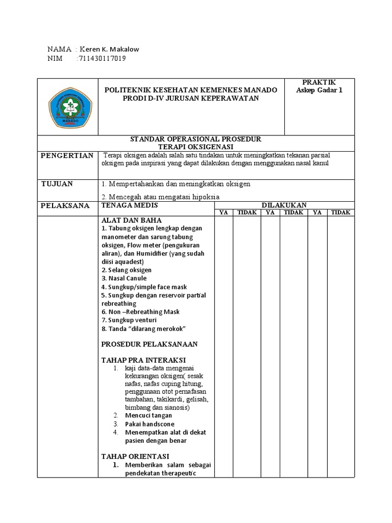 SOP PEMBERIAN OKSIGENASI, Keren Makalow | PDF