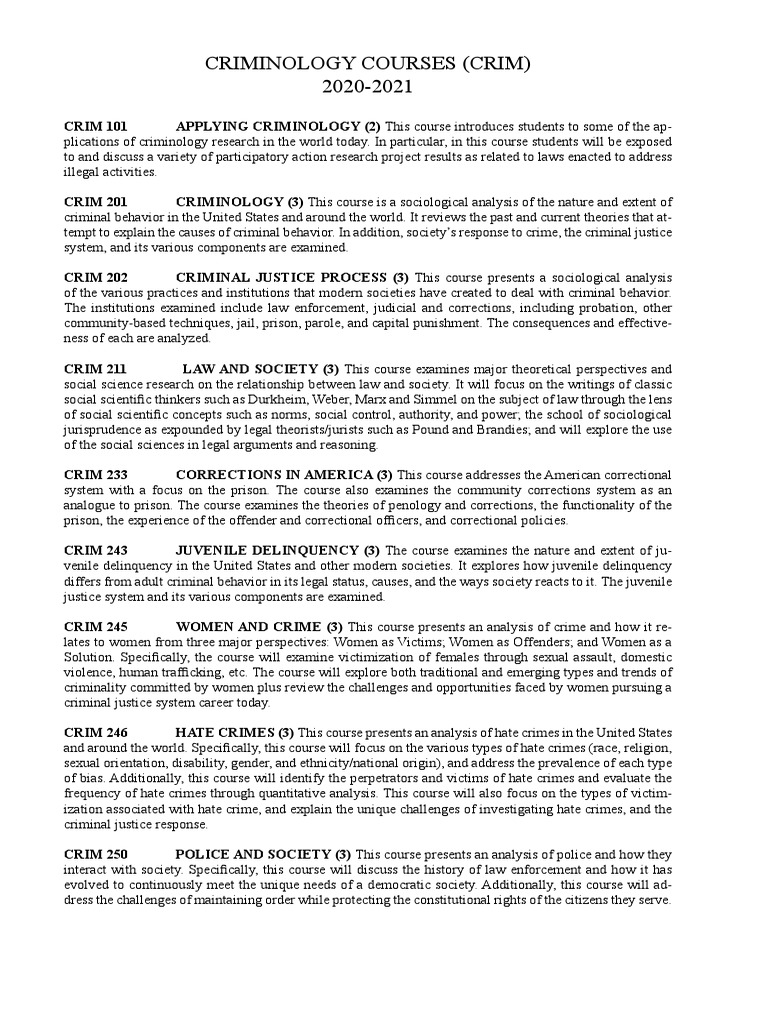 Criminology Courses (Crim) 2020-2021 | PDF | Juvenile Delinquency ...