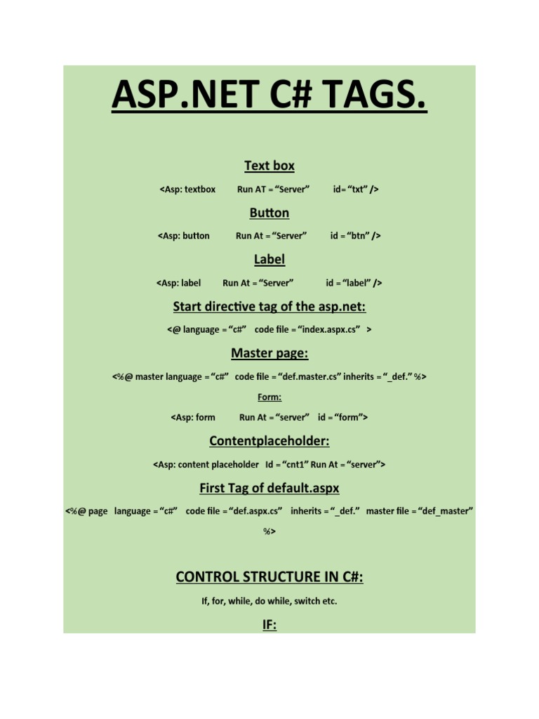 Control Structures and Common ASP.NET Tags for Building Dynamic Web ... Control Structures and Common ASP.NET Tags for Building Dynamic Web ...