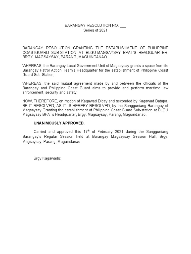 BARANGAY RESOLUTION NOpcg | PDF