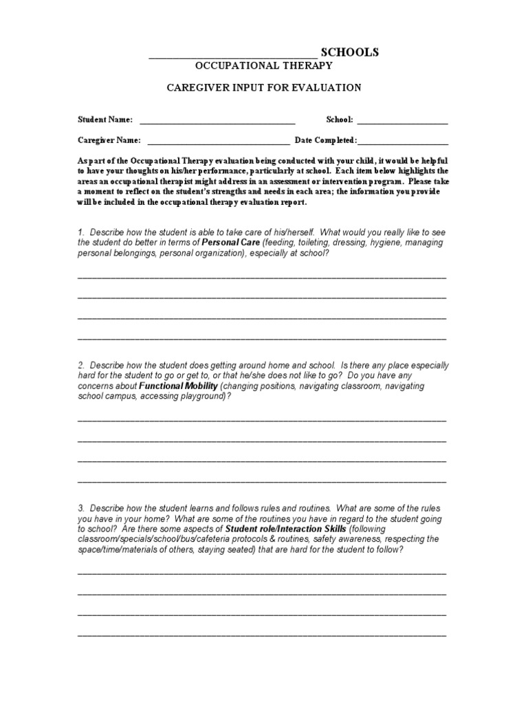 Caregiver Questionnaire | PDF | Occupational Therapy | Caregiver