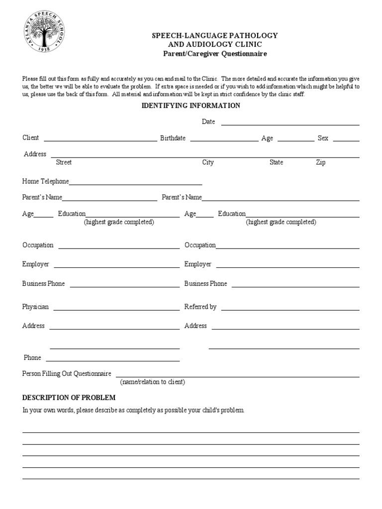 Speech-Language Pathology Questionnaire | PDF | Race And Ethnicity In ...