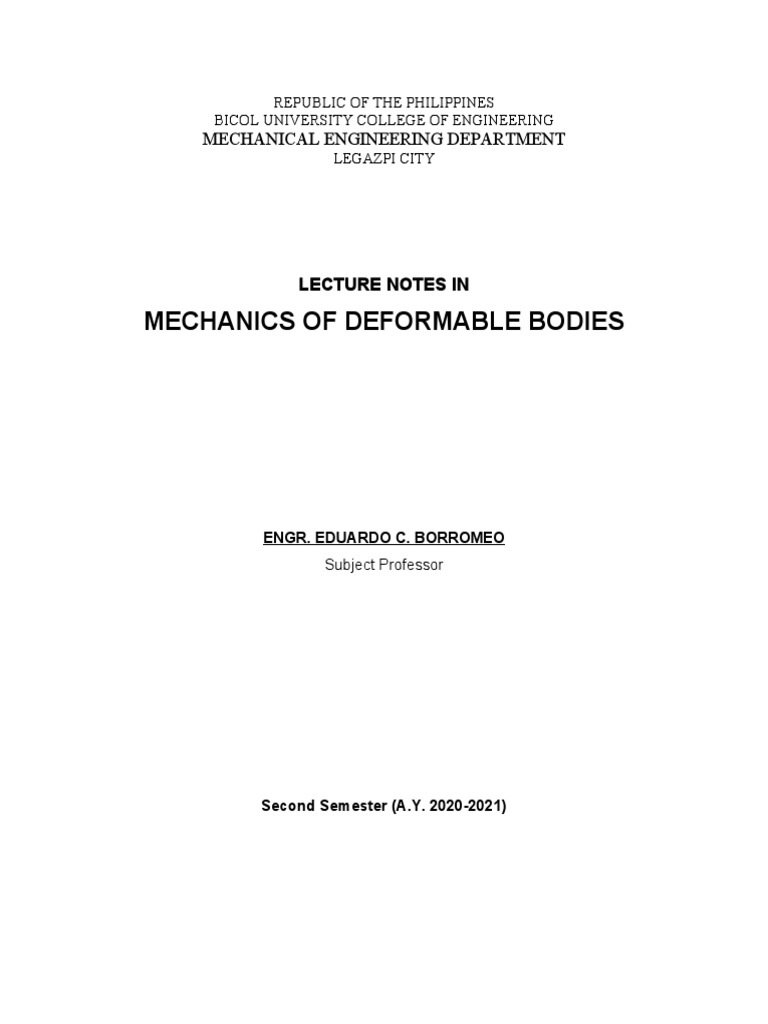 Mechanics of Deformable Bodies: Mechanical Engineering Department | PDF ...