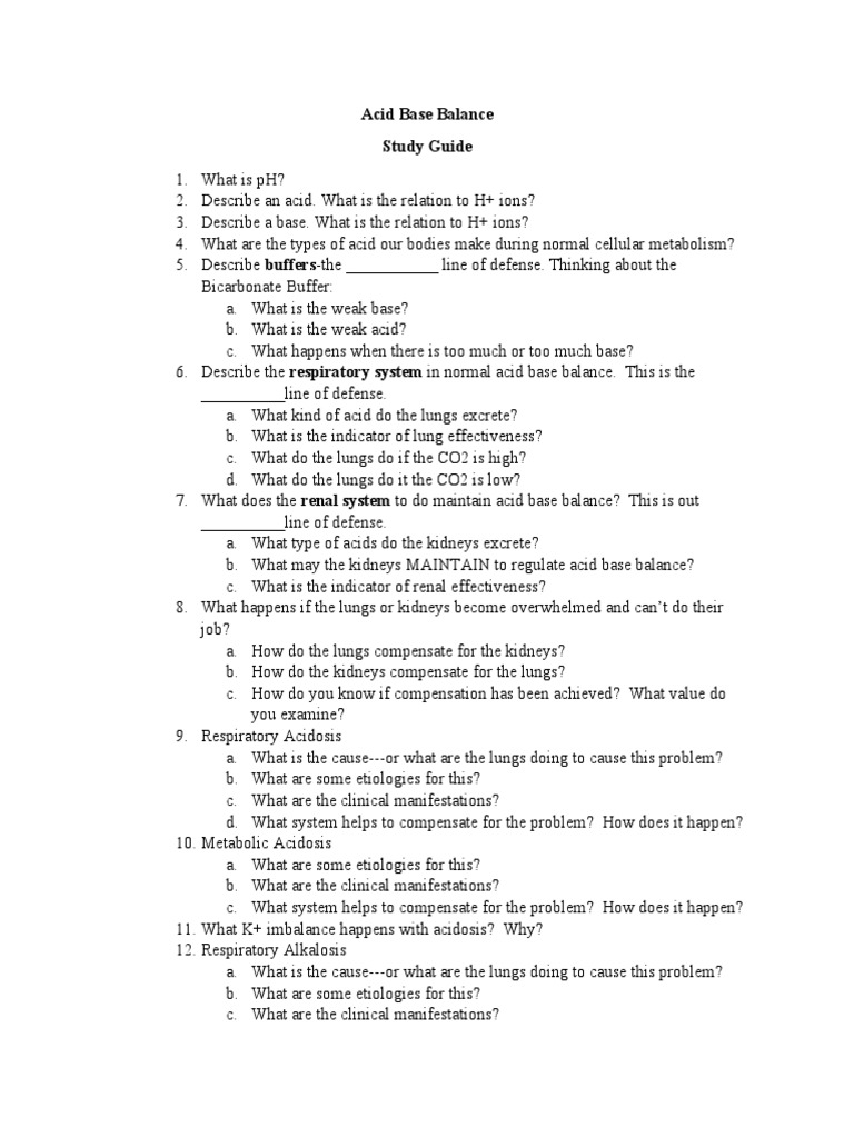 Acid-Base Balance Study Guide | PDF | Metabolic Disorders | Clinical Medicine