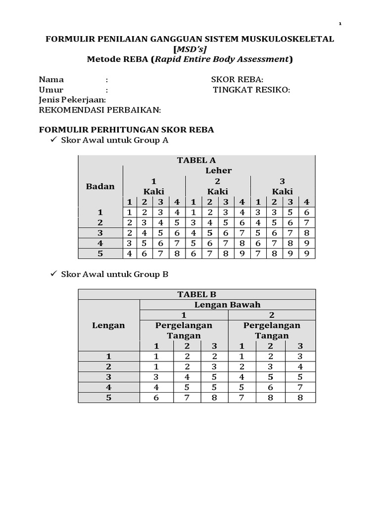 Penilaian Metode REBA untuk MSD | PDF