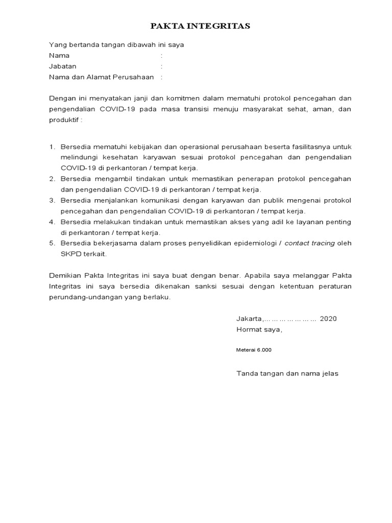 Pakta Integritas + Self Assessment | PDF