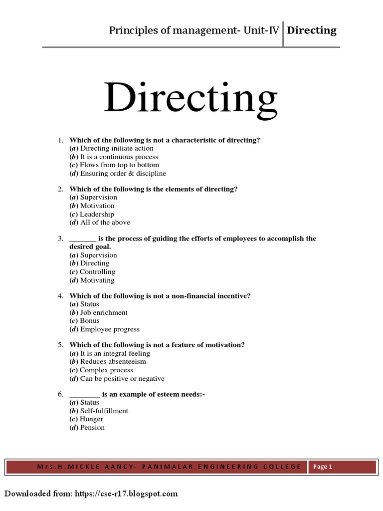 Principles of Management Directing Function | PDF | Motivation ...