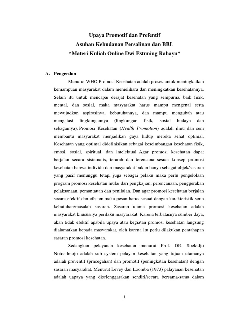 Upaya Promotif dan Preventif Kebidanan | PDF | Kesehatan Holistik