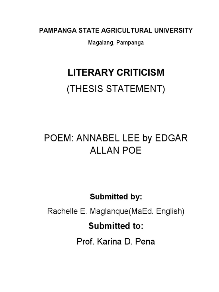 Lit - Crit. Annabel Lee | PDF | Poetry