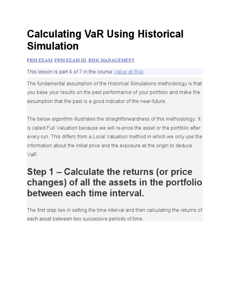 Calculating VaR Using Historical Simulation | PDF