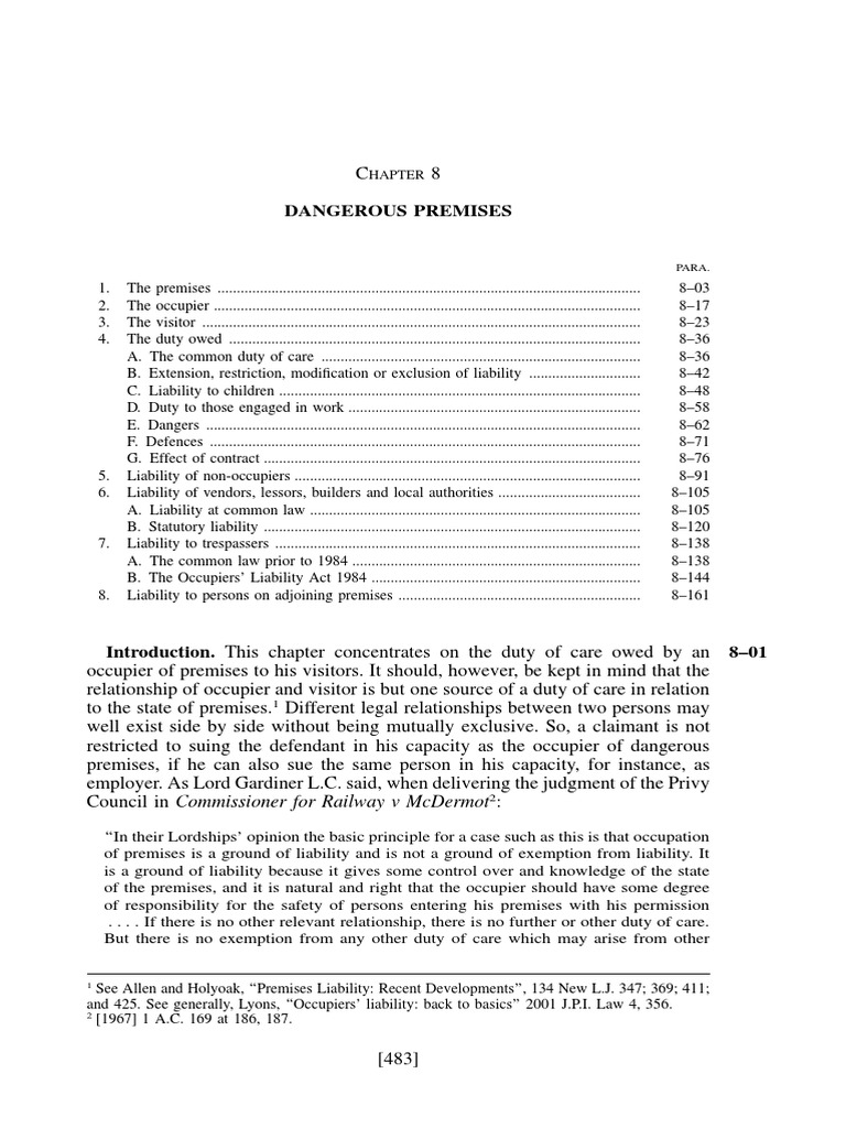 Chapter 08 - Dangerous Premises | PDF | Duty Of Care | License