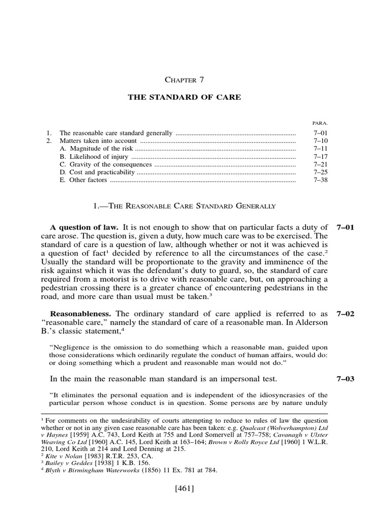 Chapter 07 - The Standard of Care | PDF | Standard Of Care | Duty Of Care